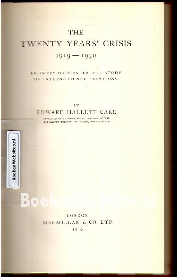 The Twenty Years' Crisis 1919-1939, Carr Edward Hallett | BoekenWebsite.nl